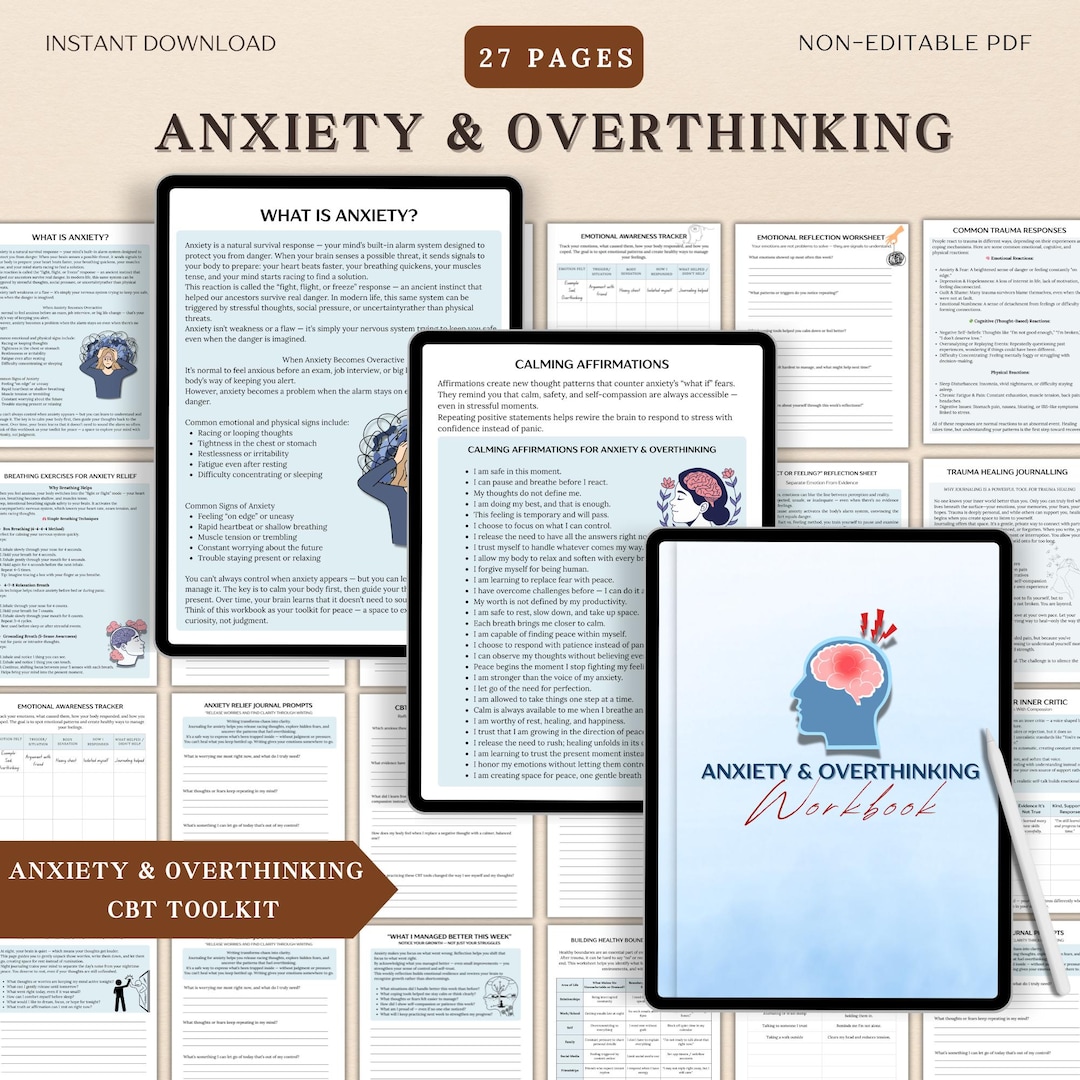 Overthinking & Anxiety Workbook, Anxiety Worksheets, Therapy Worksheets ...
