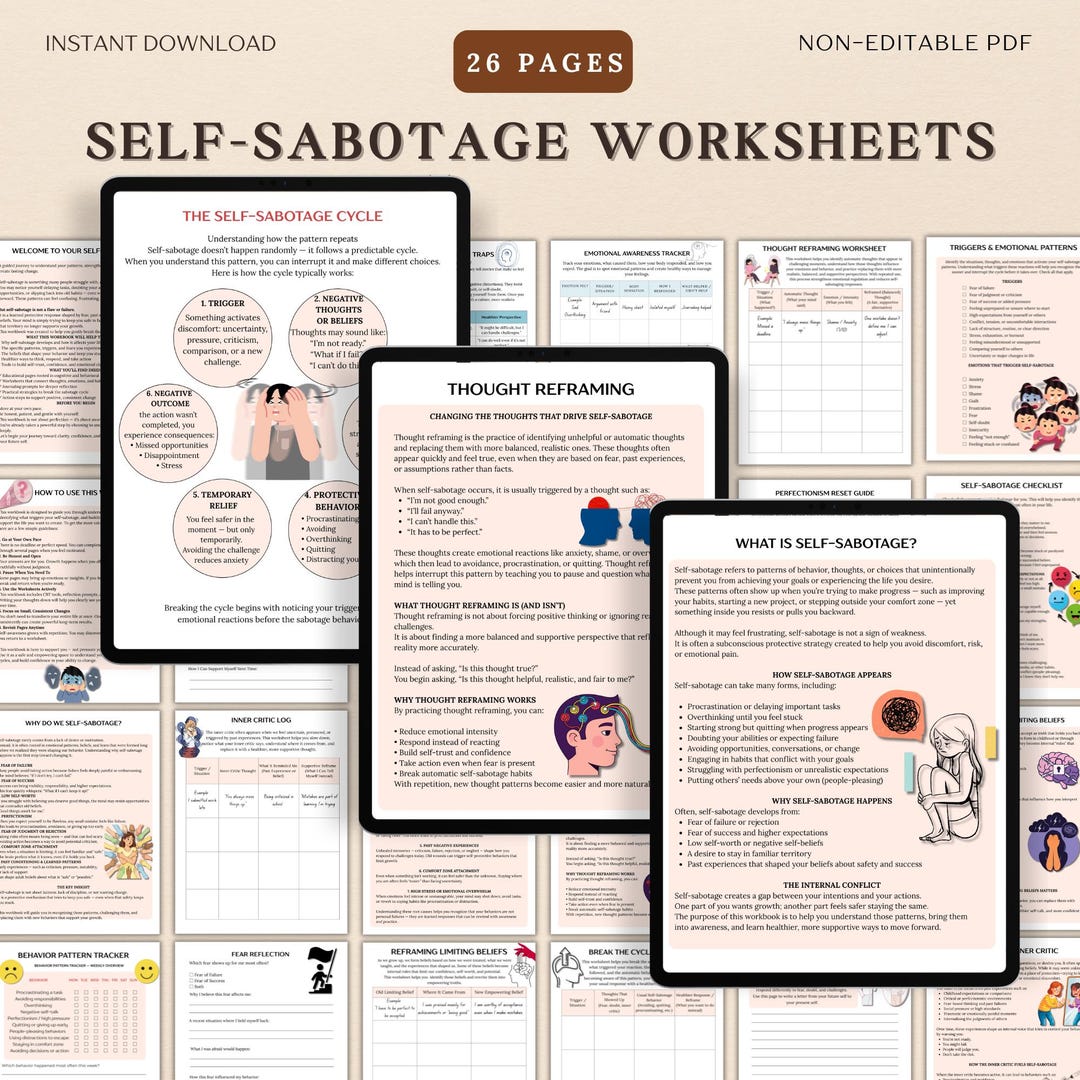 Self Sabotage Worksheets, Self Esteem, Inner Critic, Self Identity ...