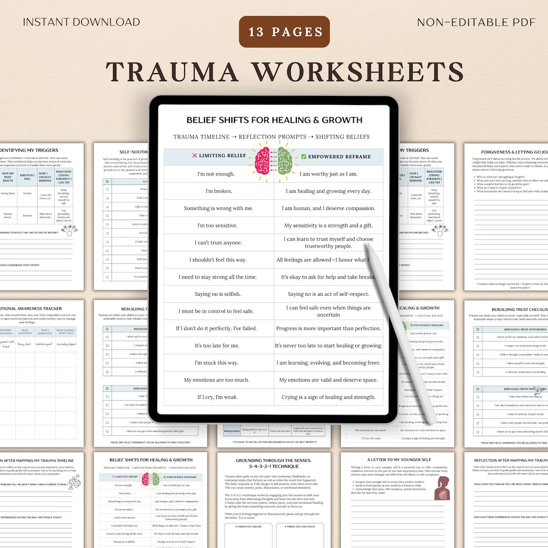 Trauma Worksheets for Adults, Trauma Symptoms & Responses, Childhood ...