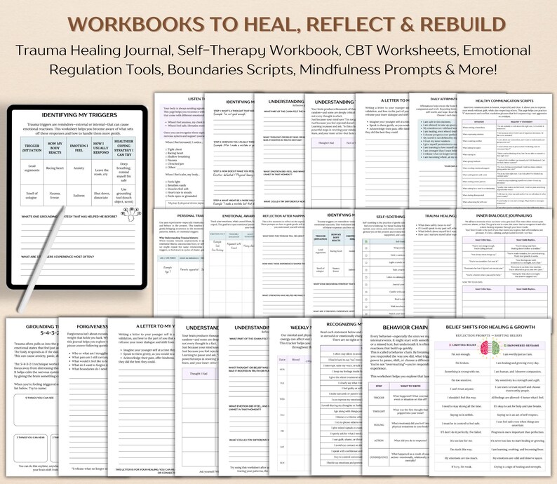 Therapy and Trauma Workbook Bundle Printable, Healing From Trauma, PTSD ...