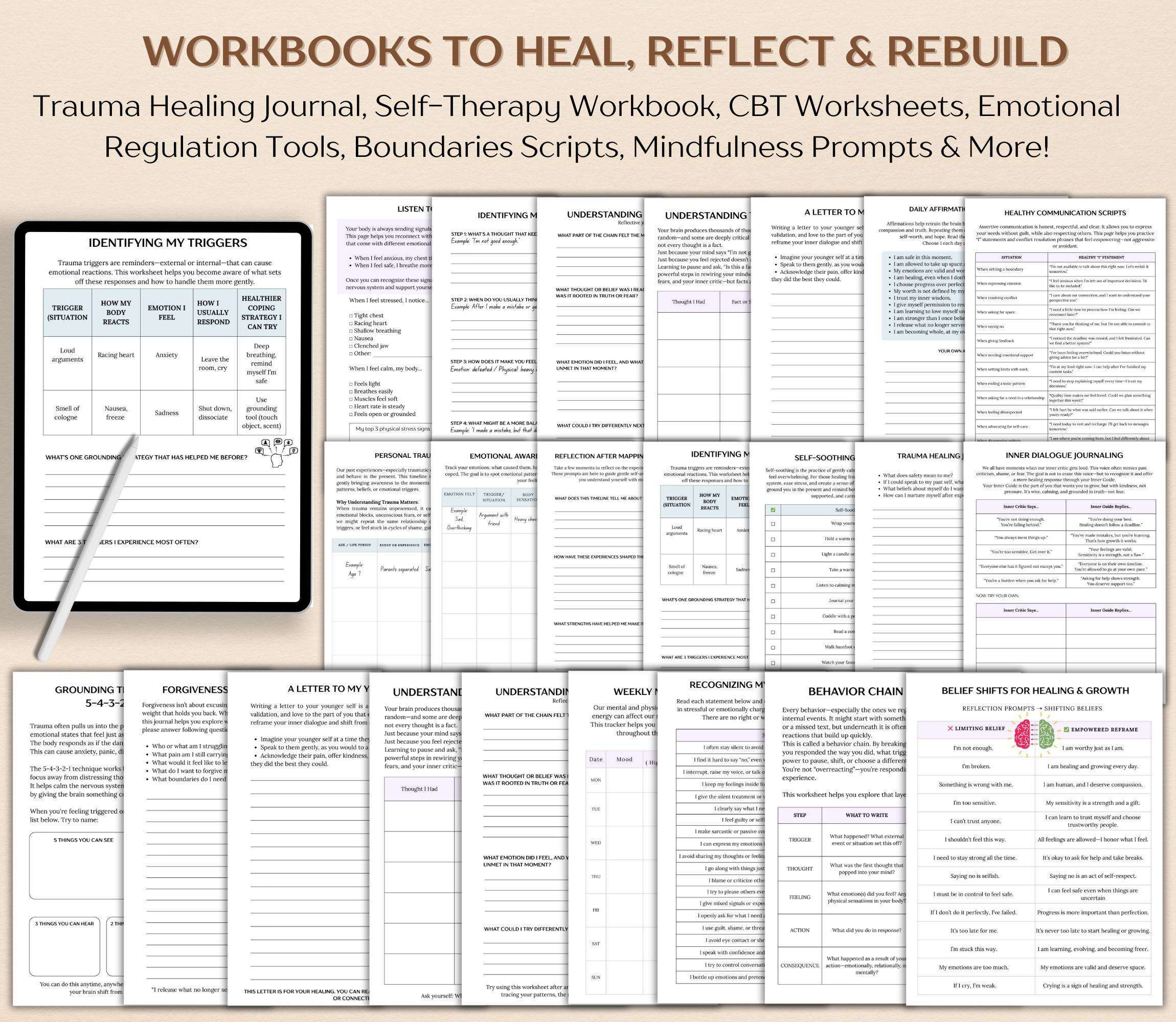 Therapy and Trauma Workbook Bundle Printable, Healing From Trauma, PTSD ...