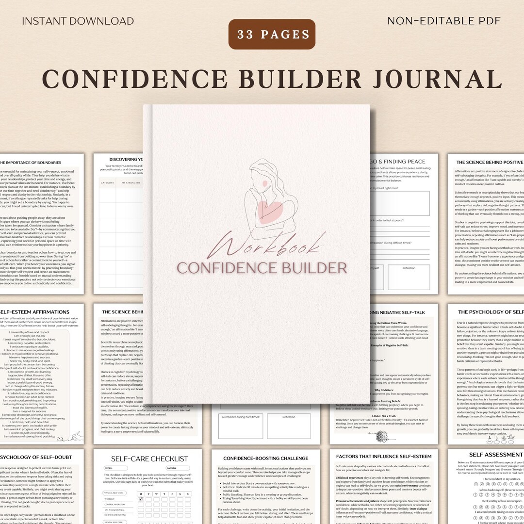 Printable Confidence Builder Journal, Self-esteem Workbook, CBT Therapy ...