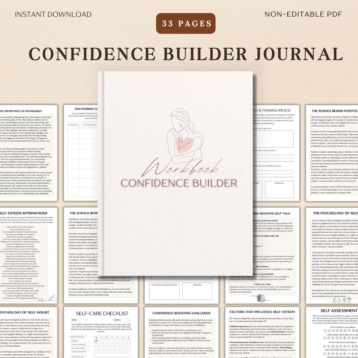 Printable Confidence Builder Journal, Self-esteem Workbook, CBT Therapy ...