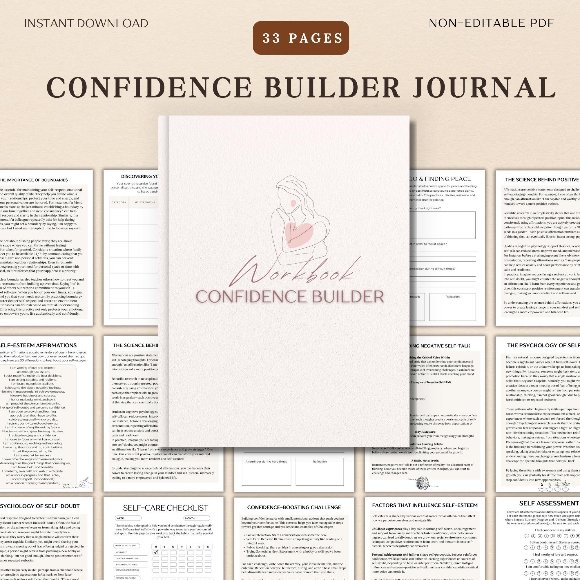 Printable Confidence Builder Journal, Self-esteem Workbook, CBT Therapy ...