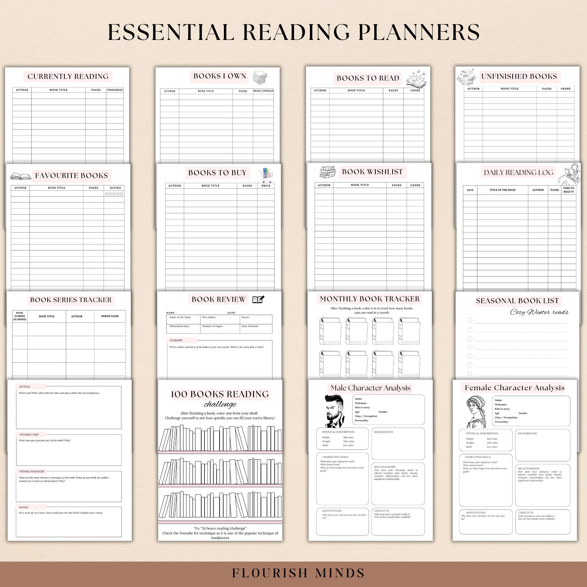 Reading Planner Bundle Printable, Reading Journal, Reading Log, Reading ...