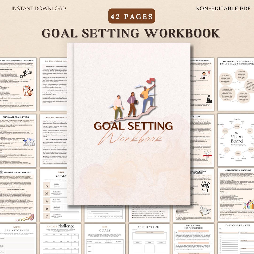 Goal Setting Workbook Printable, SMART Goal Setting Kit, Vision Board ...