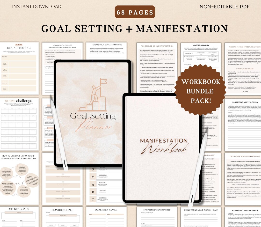Manifestation Guide & Goal Planner Bundle, Law of Attraction, Goals ...