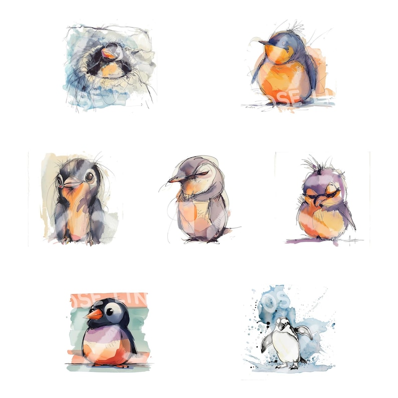 Penguin Clipart: Whimsical Silly Penguins Boho Ocean Art, Winter ...