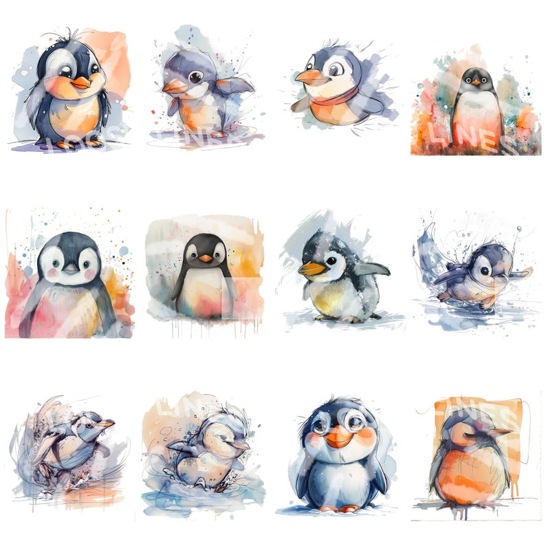 Penguin Clipart: Whimsical Silly Penguins Boho Ocean Art, Winter ...