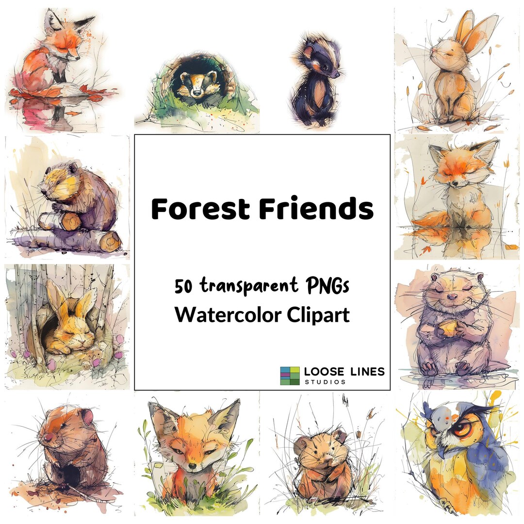 Forest Friends Clipart Invitations Pastel Clipart Nursery Decor Animal ...