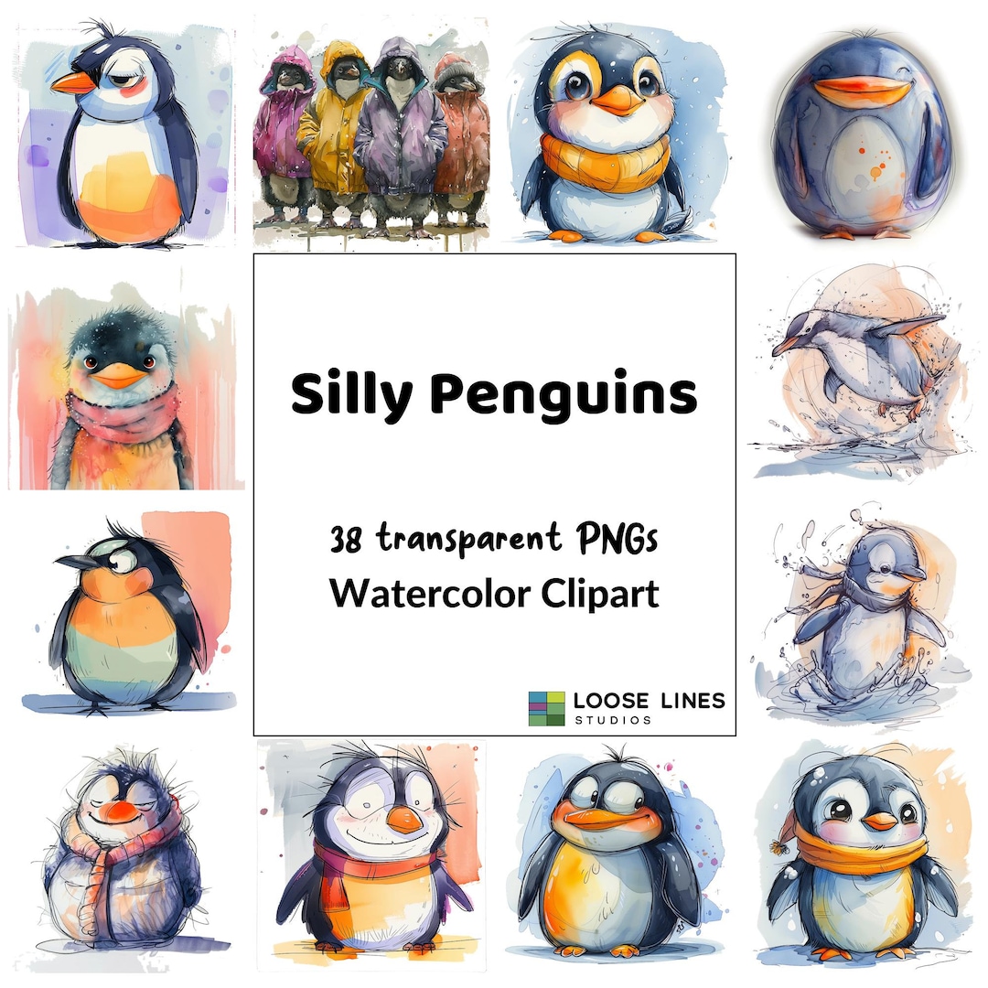 Penguin Clipart: Whimsical Silly Penguins Boho Ocean Art, Winter ...