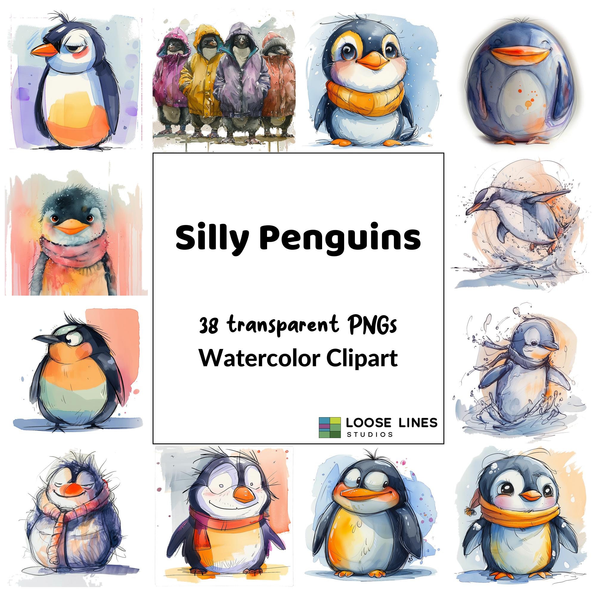 Penguin Clipart: Whimsical Silly Penguins Boho Ocean Art, Winter ...