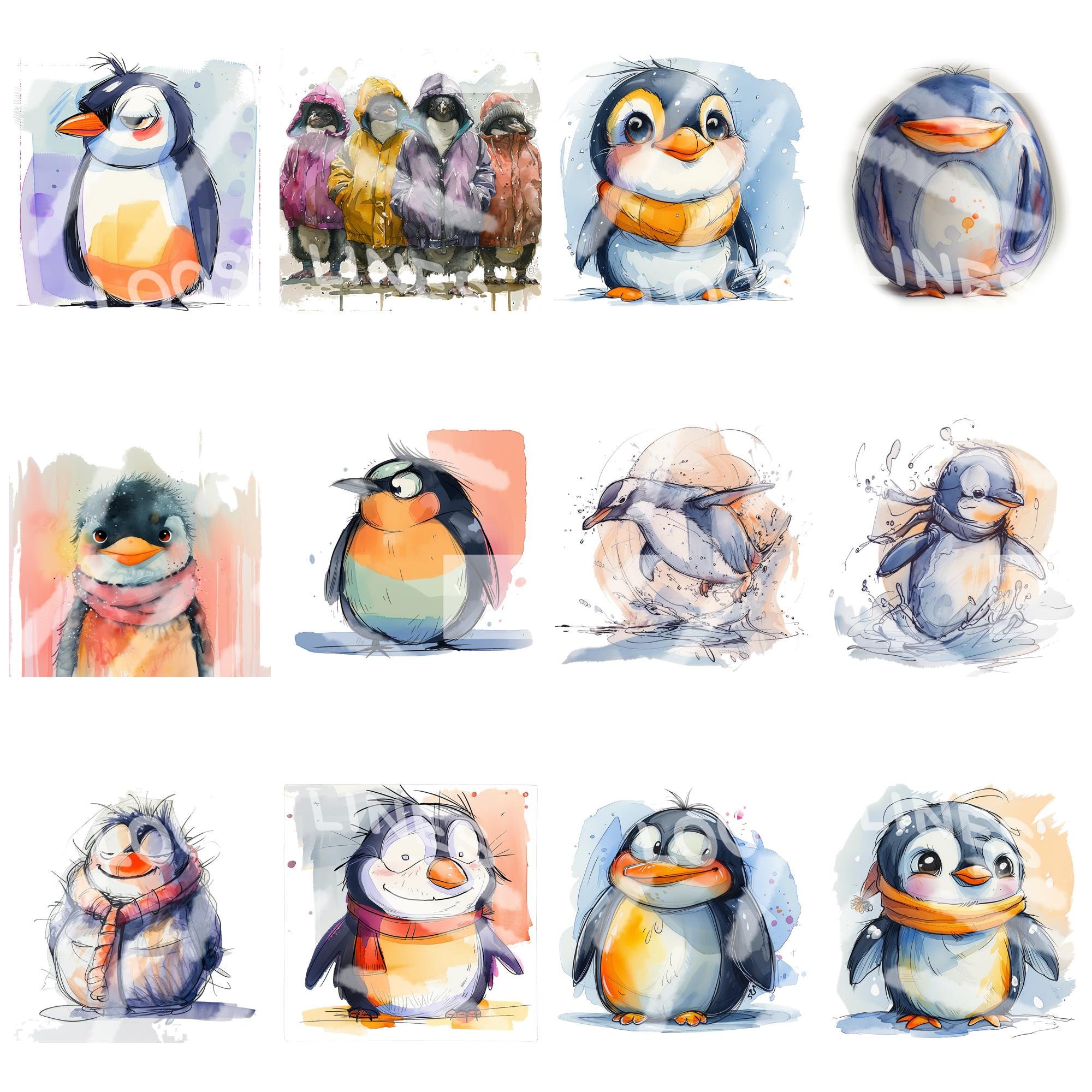 Penguin Clipart: Whimsical Silly Penguins Boho Ocean Art, Winter ...