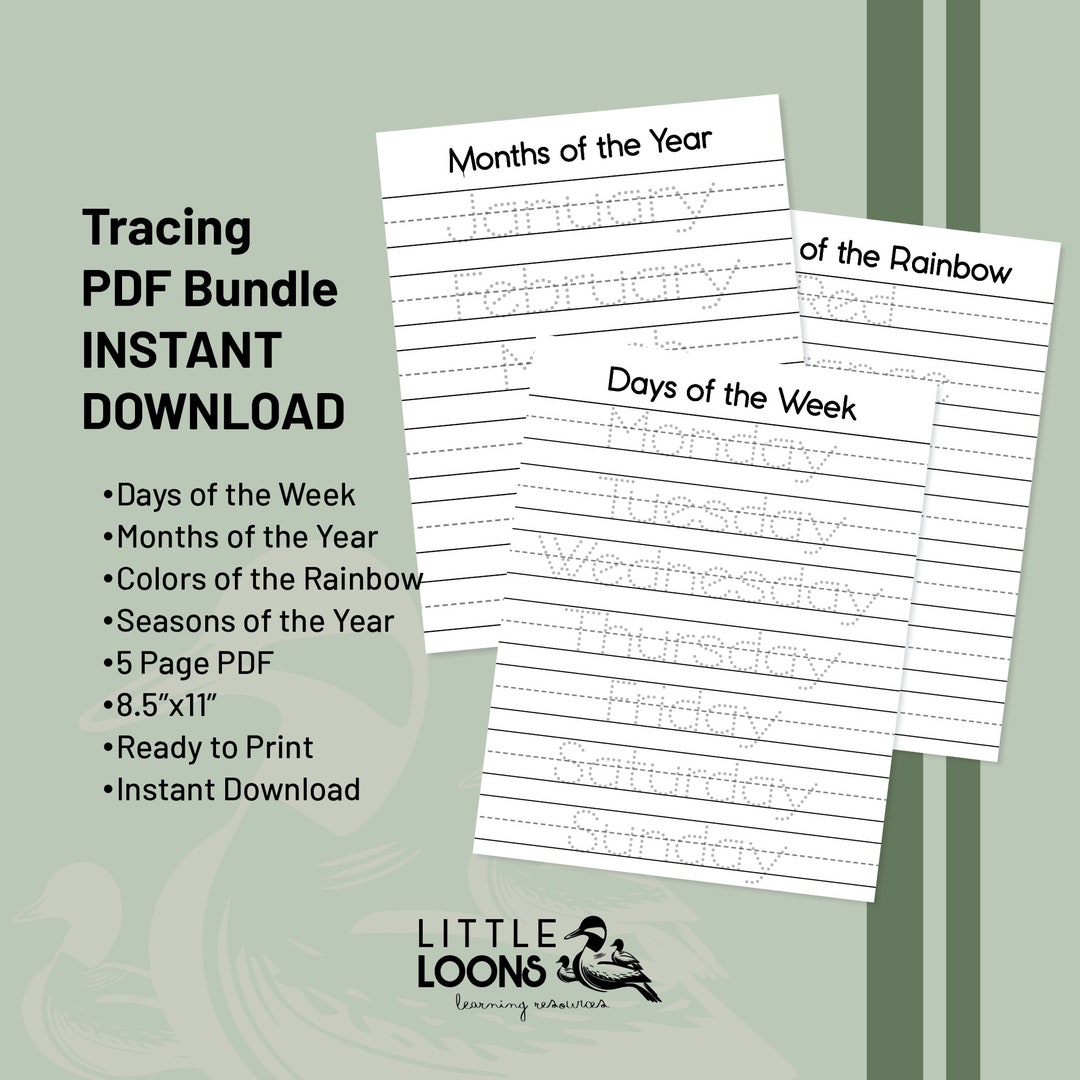 Months of the Year Tracing Sheet Handwriting Practice Days of the Week ...