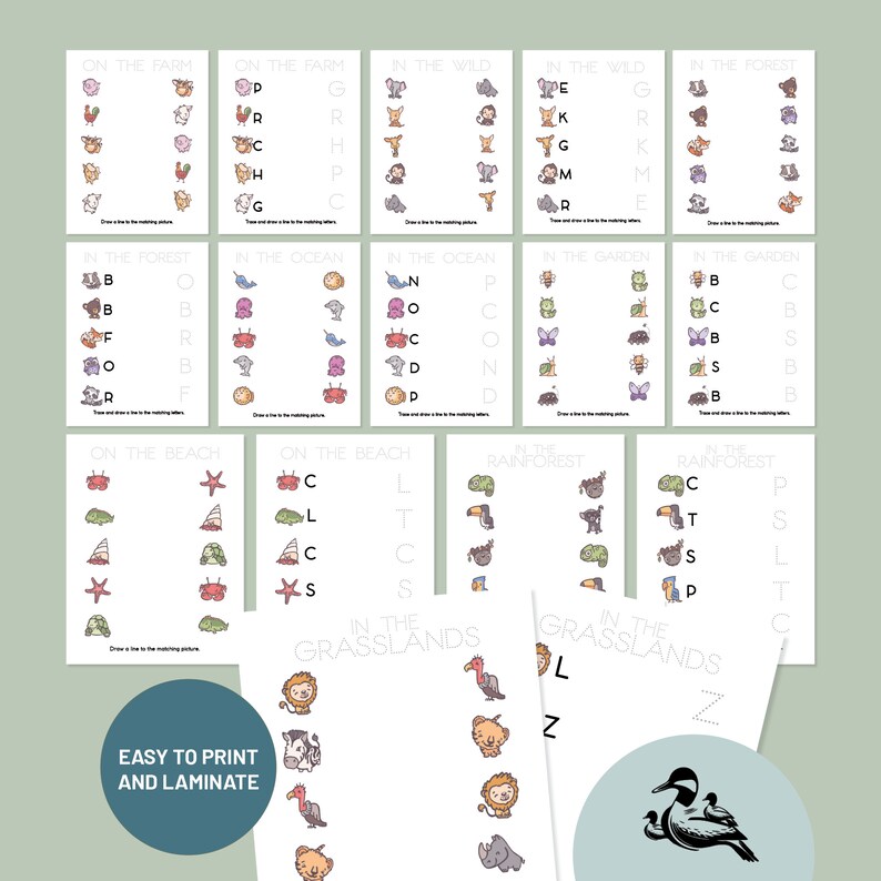 Printable Matching Worksheets, Match the Animals, Kindergarten ...