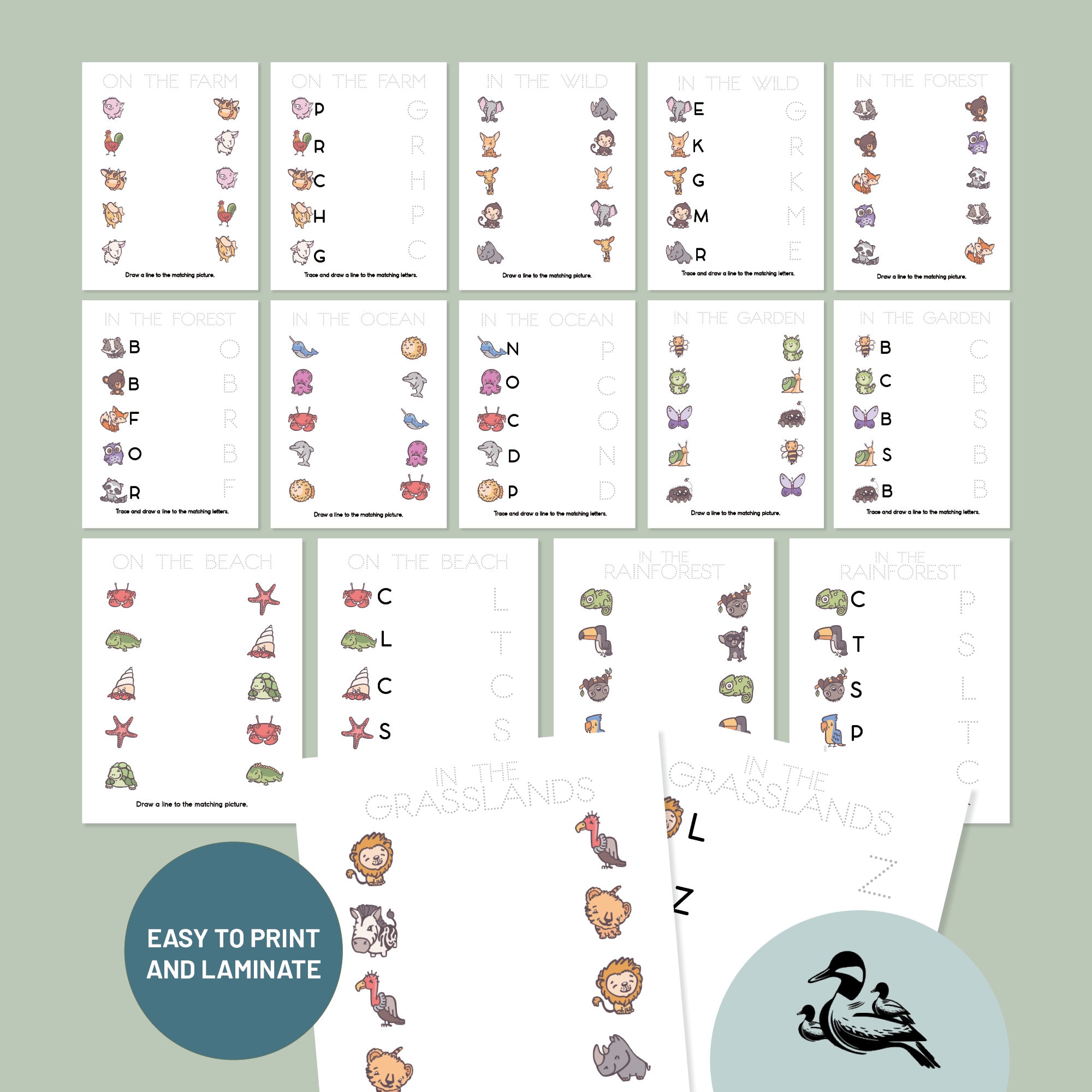 Printable Matching Worksheets, Match the Animals, Kindergarten ...
