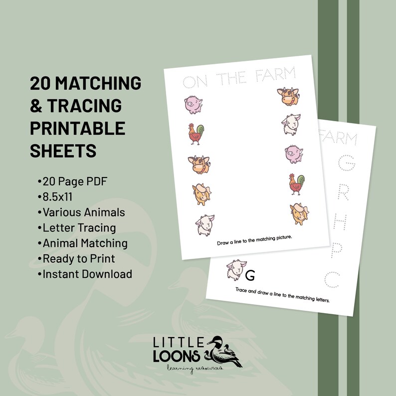 Printable Matching Worksheets, Match the Animals, Kindergarten ...