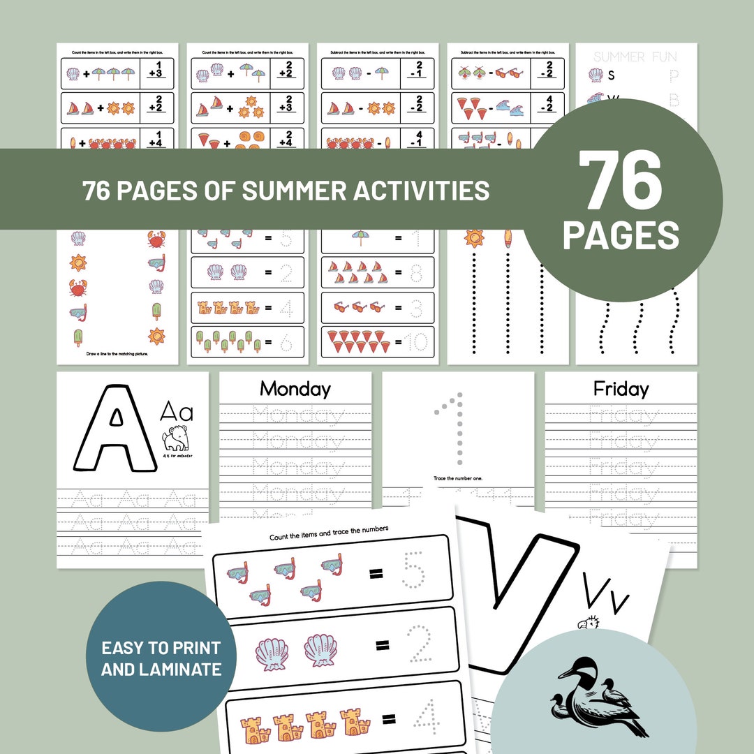 Printable Summer Activity Bundle, 75 Pages, 8.5x11 PDF Format Preschool ...