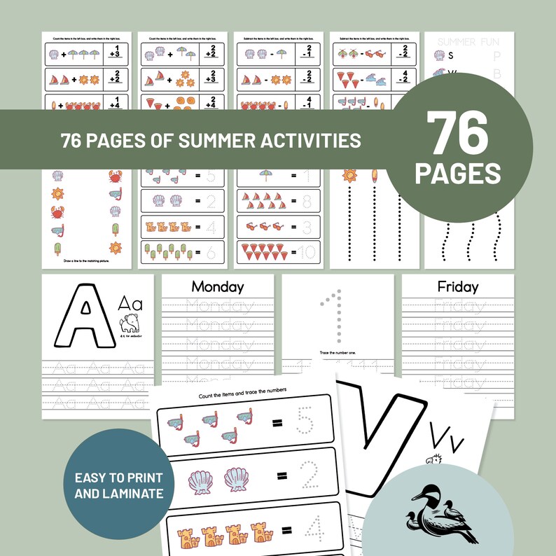 Printable Summer Activity Bundle, 75 Pages, 8.5x11 PDF Format Preschool ...