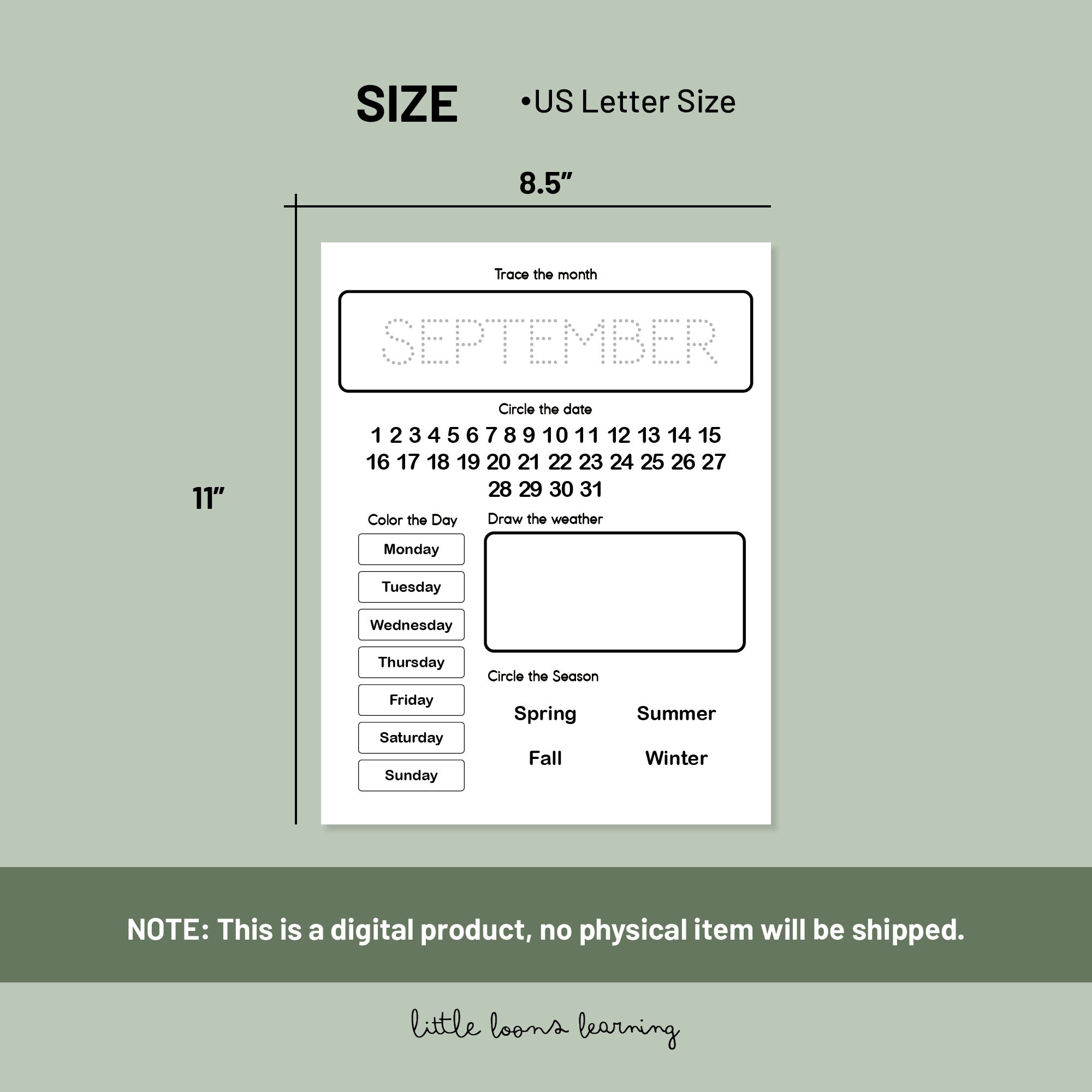 12 Printable Preschool Calendar Worksheet Pages Month, Day, Date ...