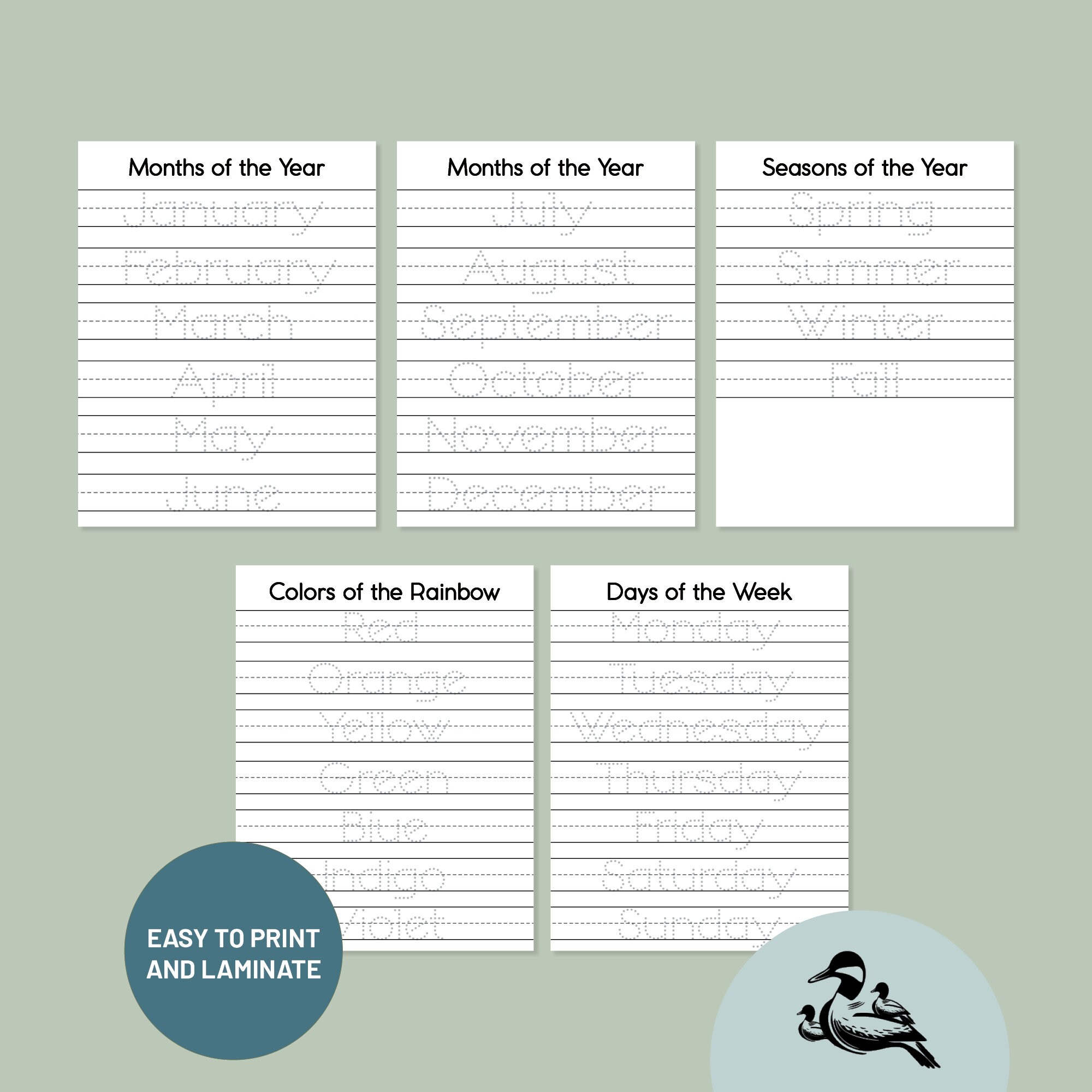 Months of the Year Tracing Sheet Handwriting Practice Days of the Week ...