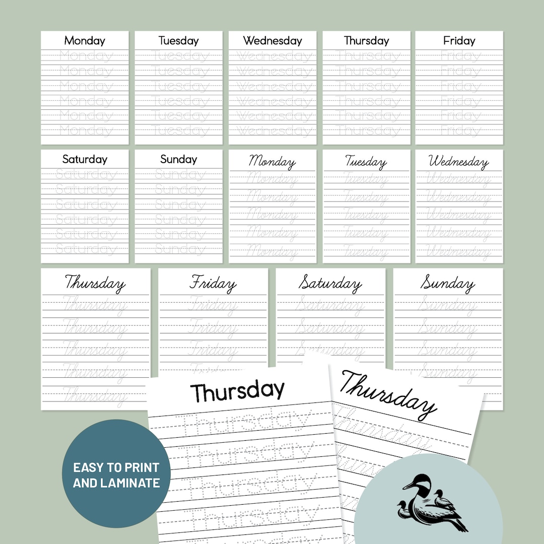 Days of the Week Handwriting Worksheet PDF Printable Instant Download ...