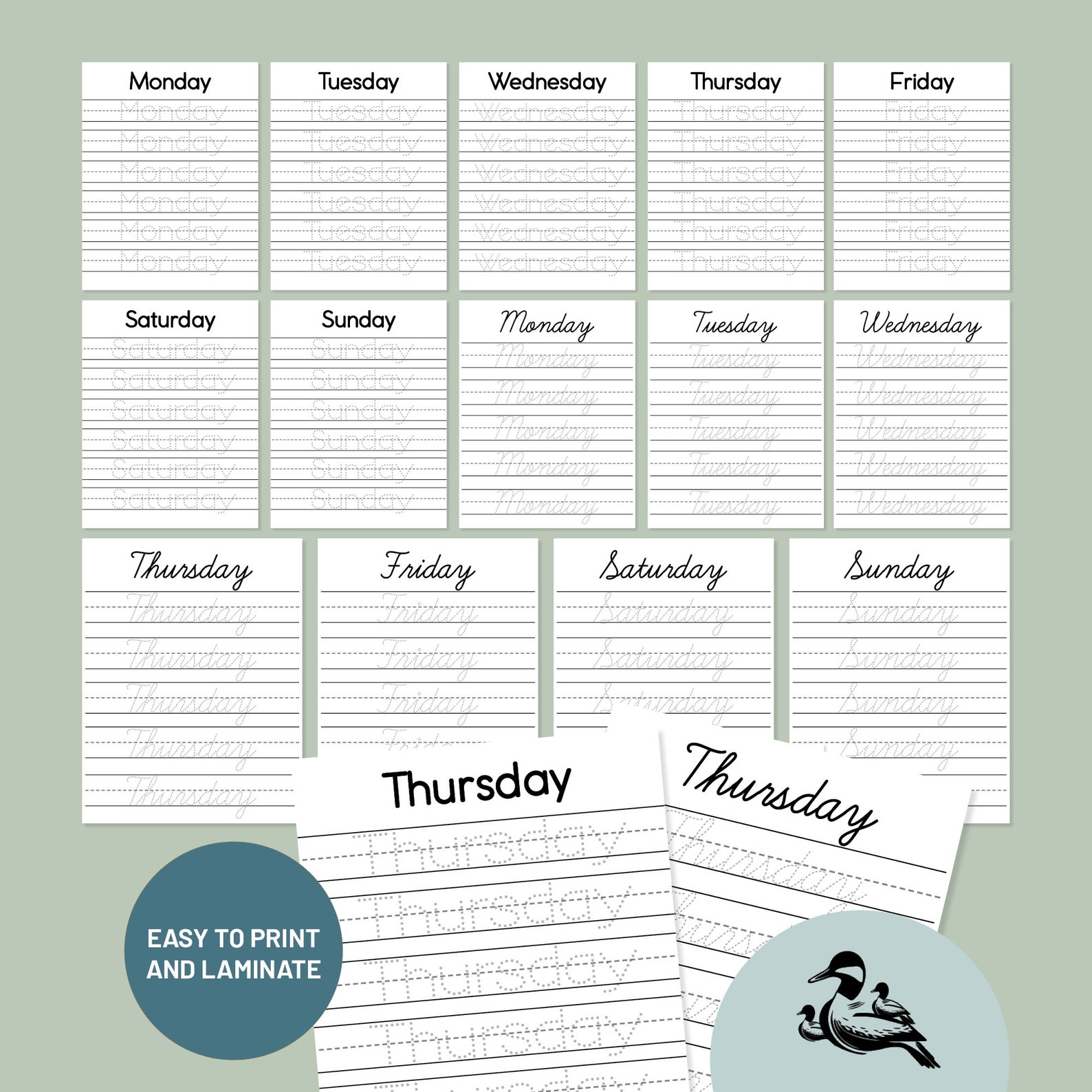 Days of the Week Handwriting Worksheet PDF Printable Instant Download ...