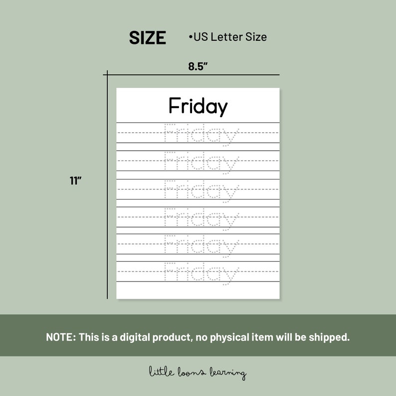 Days of the Week Handwriting Worksheet PDF Printable Instant Download ...