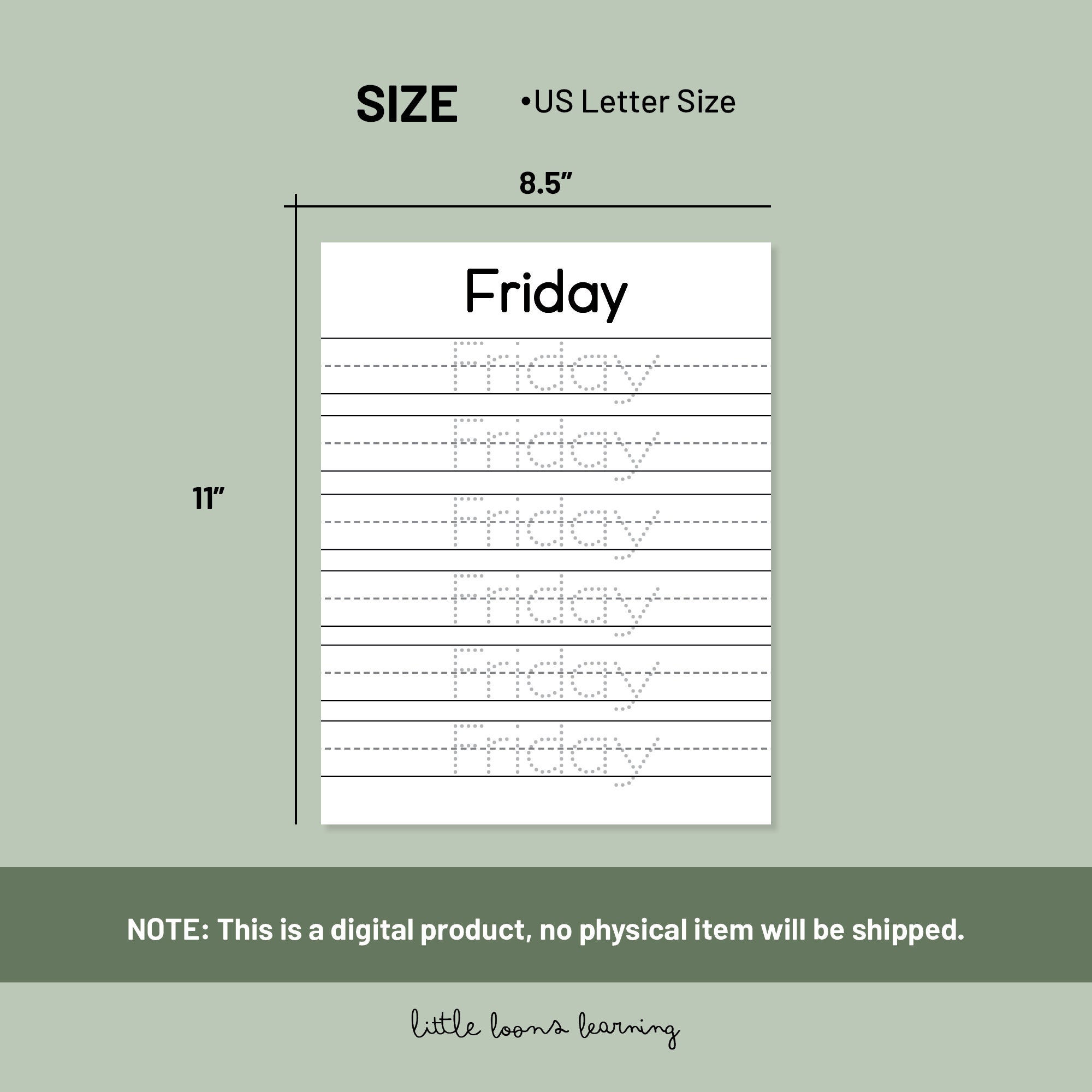 Days of the Week Handwriting Worksheet PDF Printable Instant Download ...