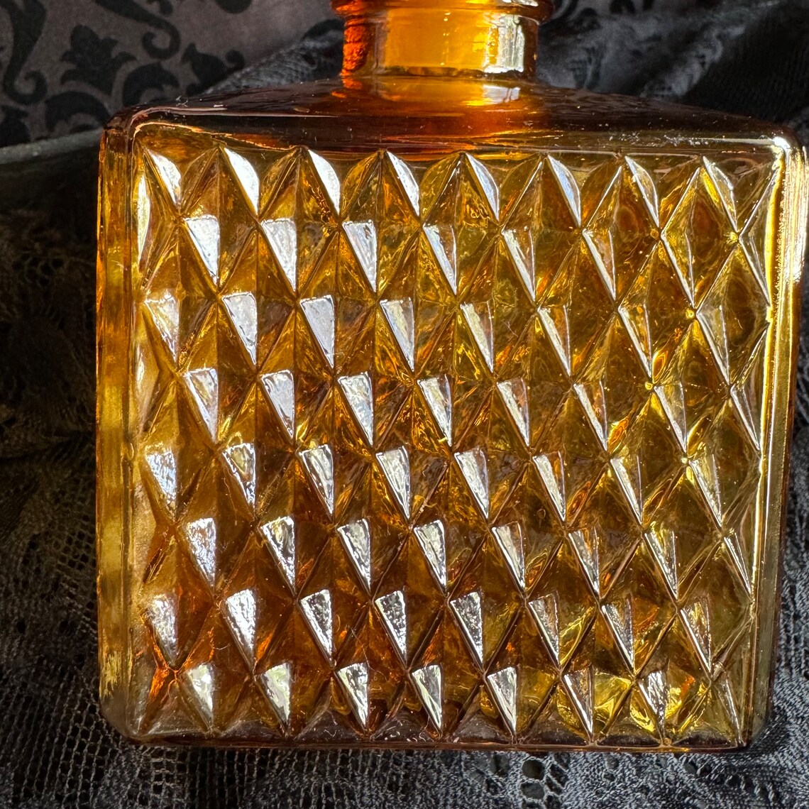 Vintage Diamond Point Amber Glass Decanter - Etsy