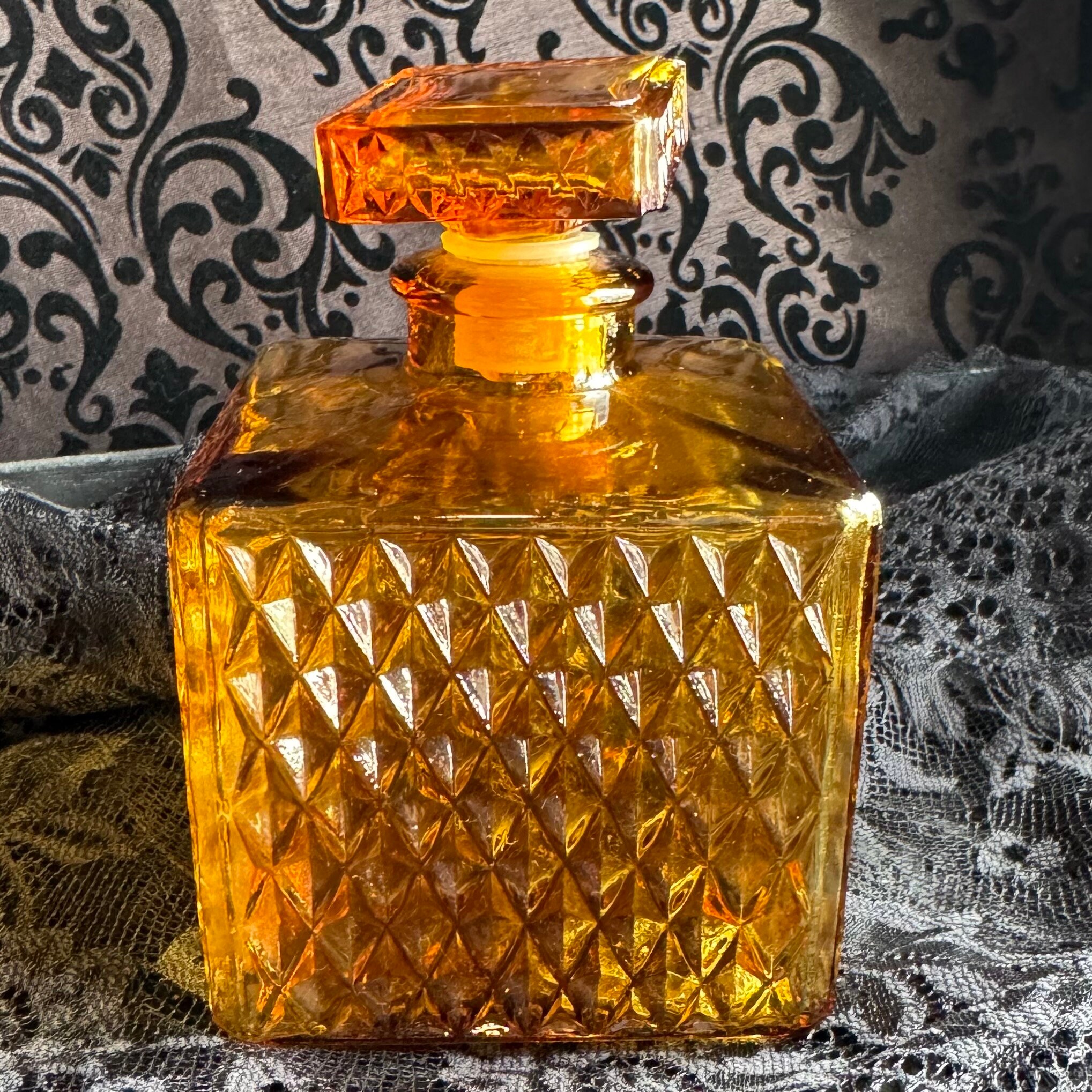Vintage Diamond Point Amber Glass Decanter - Etsy