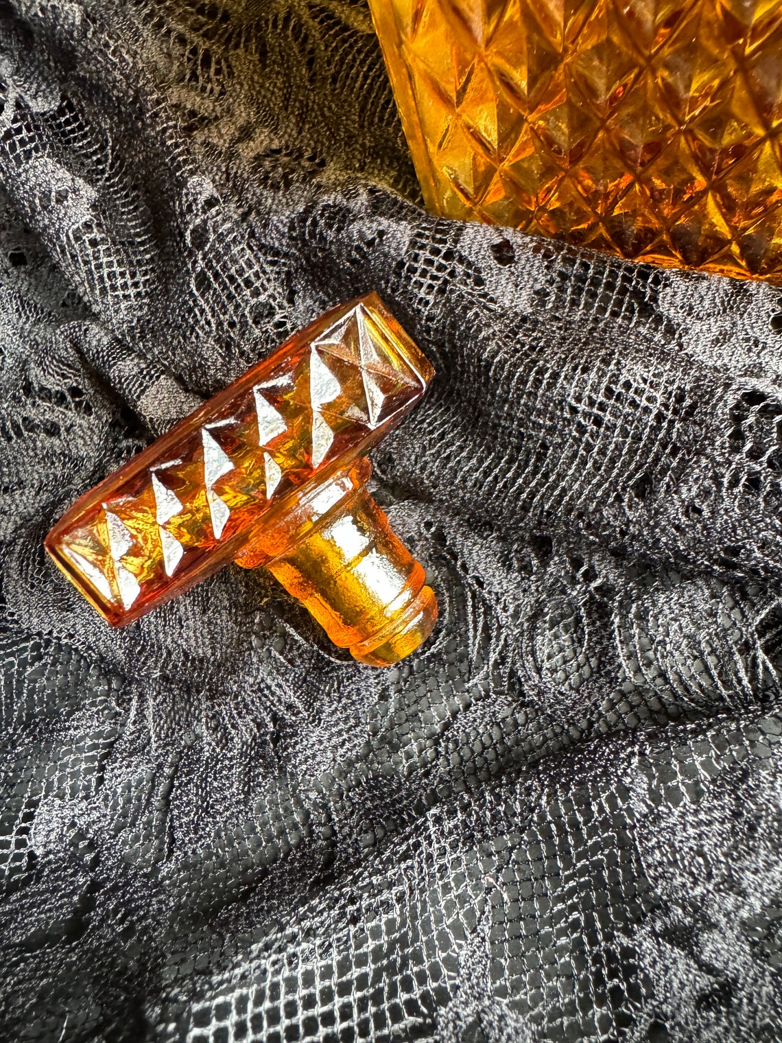 Vintage Diamond Point Amber Glass Decanter - Etsy