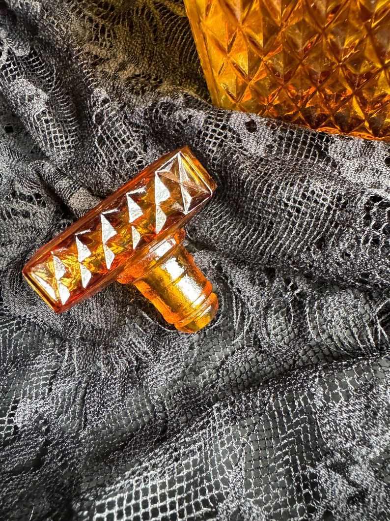 Vintage Diamond Point Amber Glass Decanter - Etsy