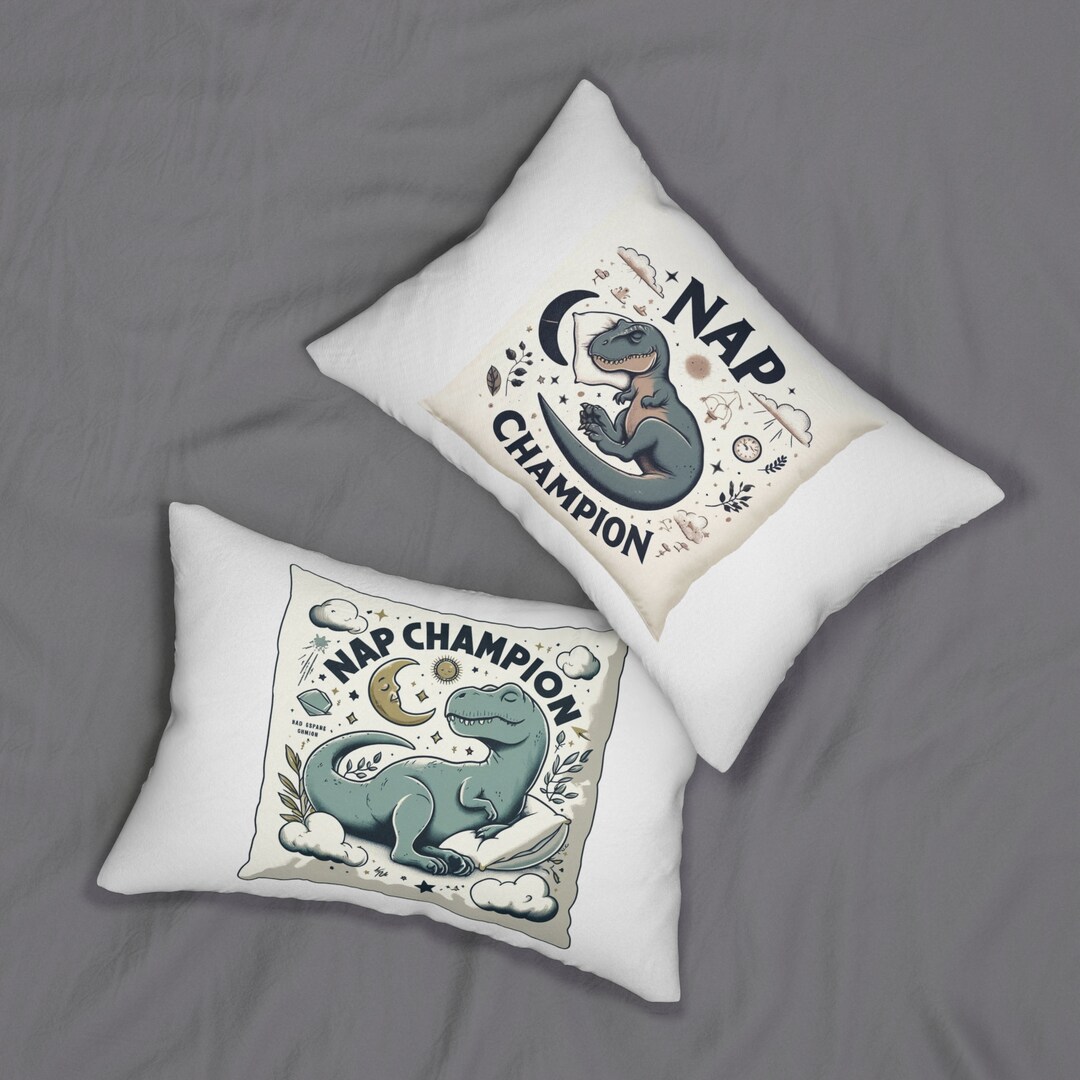 Dream-a-saurus Nap Champion Lumbar Pillow white, Dino, Dinosaur, T-rex ...