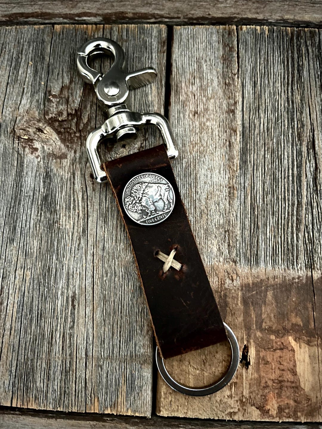 Leather Keychain, Western, Western Keychain, Concho, Buffalo Coin ...