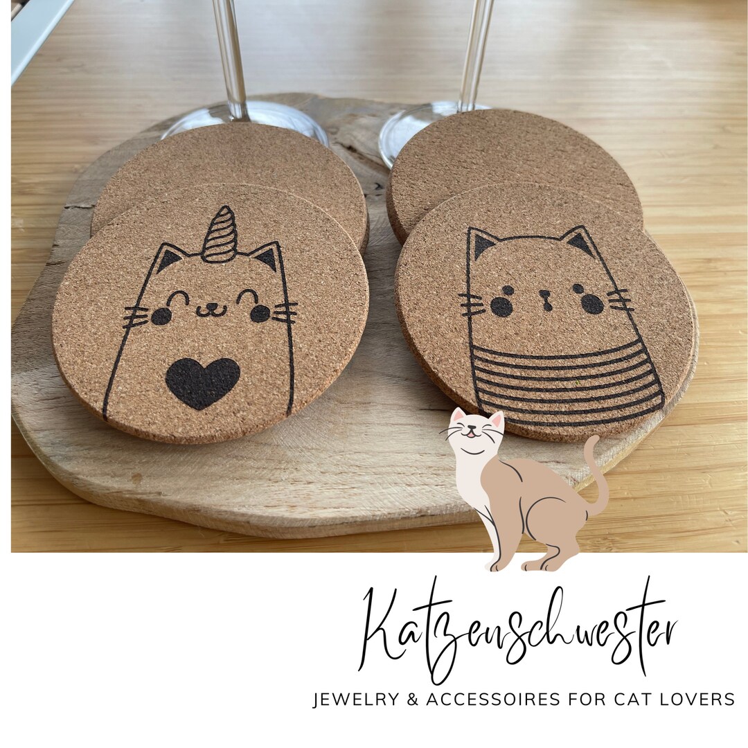 Set of 2 Cat Couple Unicorn Cat Cork Coasters Newlyweds Wedding Gift ...
