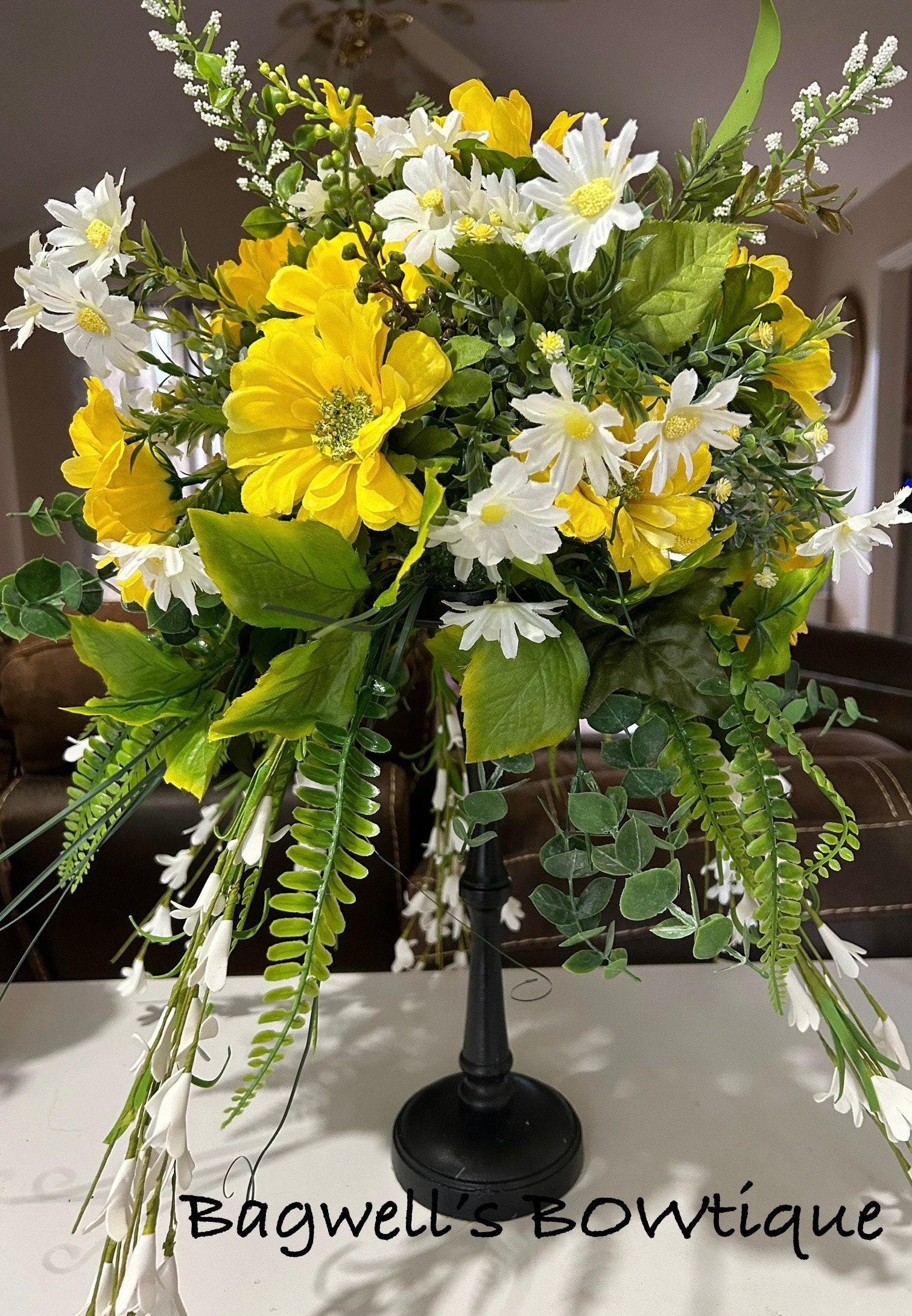 Candlestick Floral Arrangement, Greenery Floral, Home Decor, Cottage ...