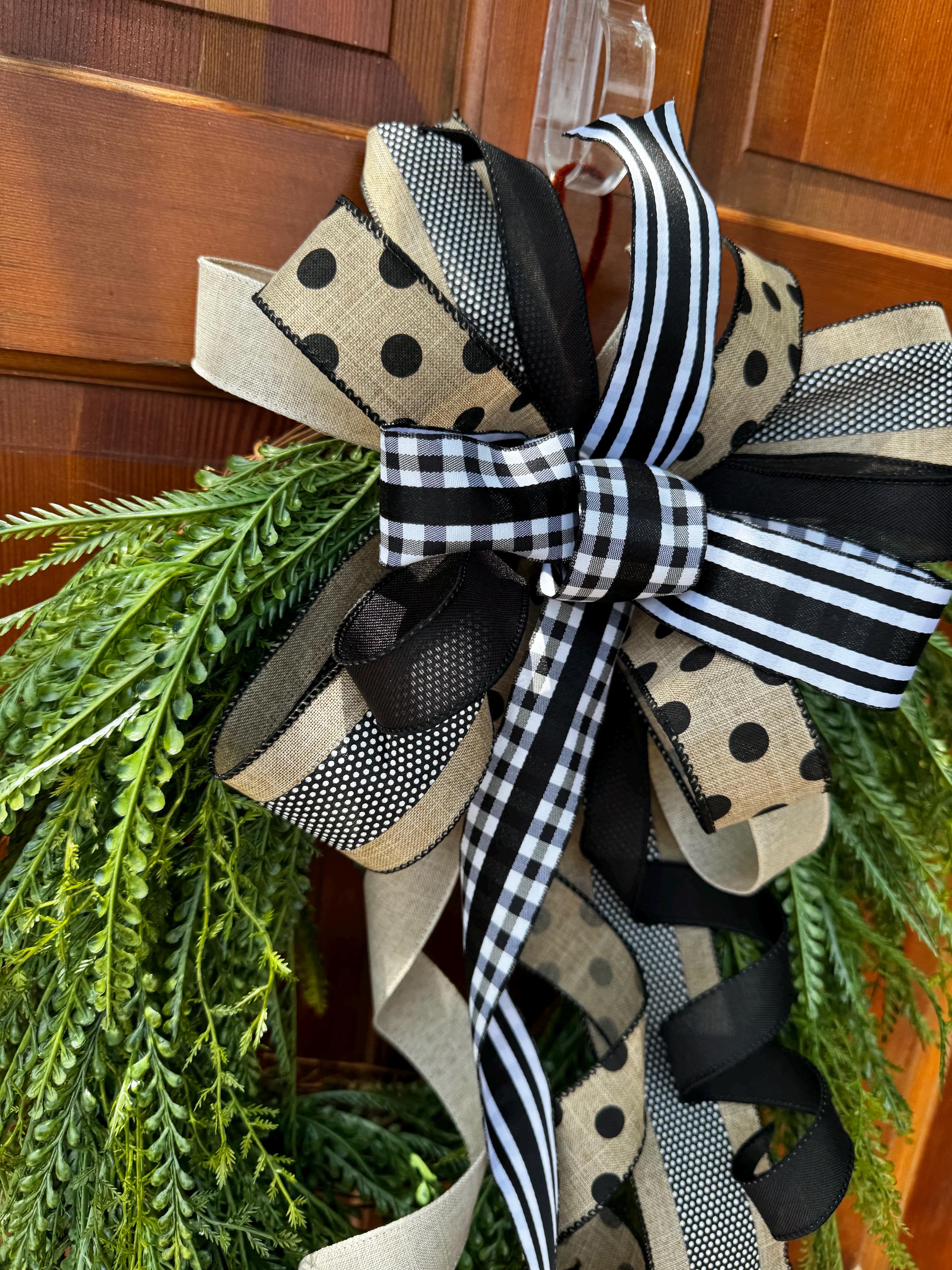 Bead Grass Wreath Bow, Black and Tan Bow, Lantern Bow, Everyday Wreath ...