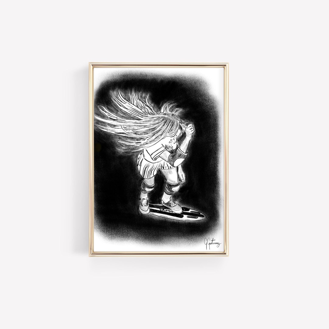 Dogtown Skateboarder Charcoal Drawing: Retro California Art (digital ...