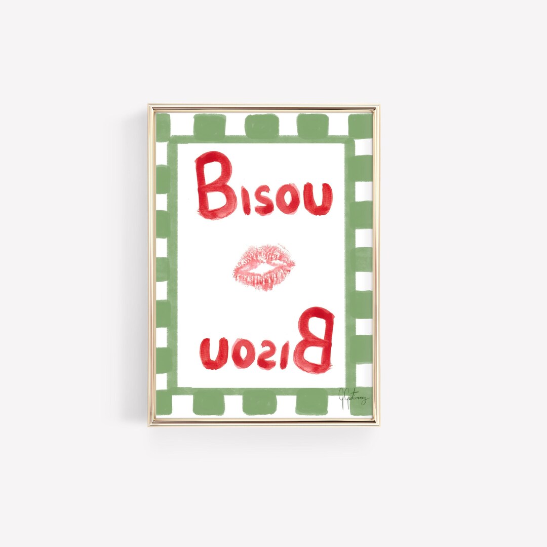 Bisou Bisou Print: Mid Century French Kiss Poster - Etsy