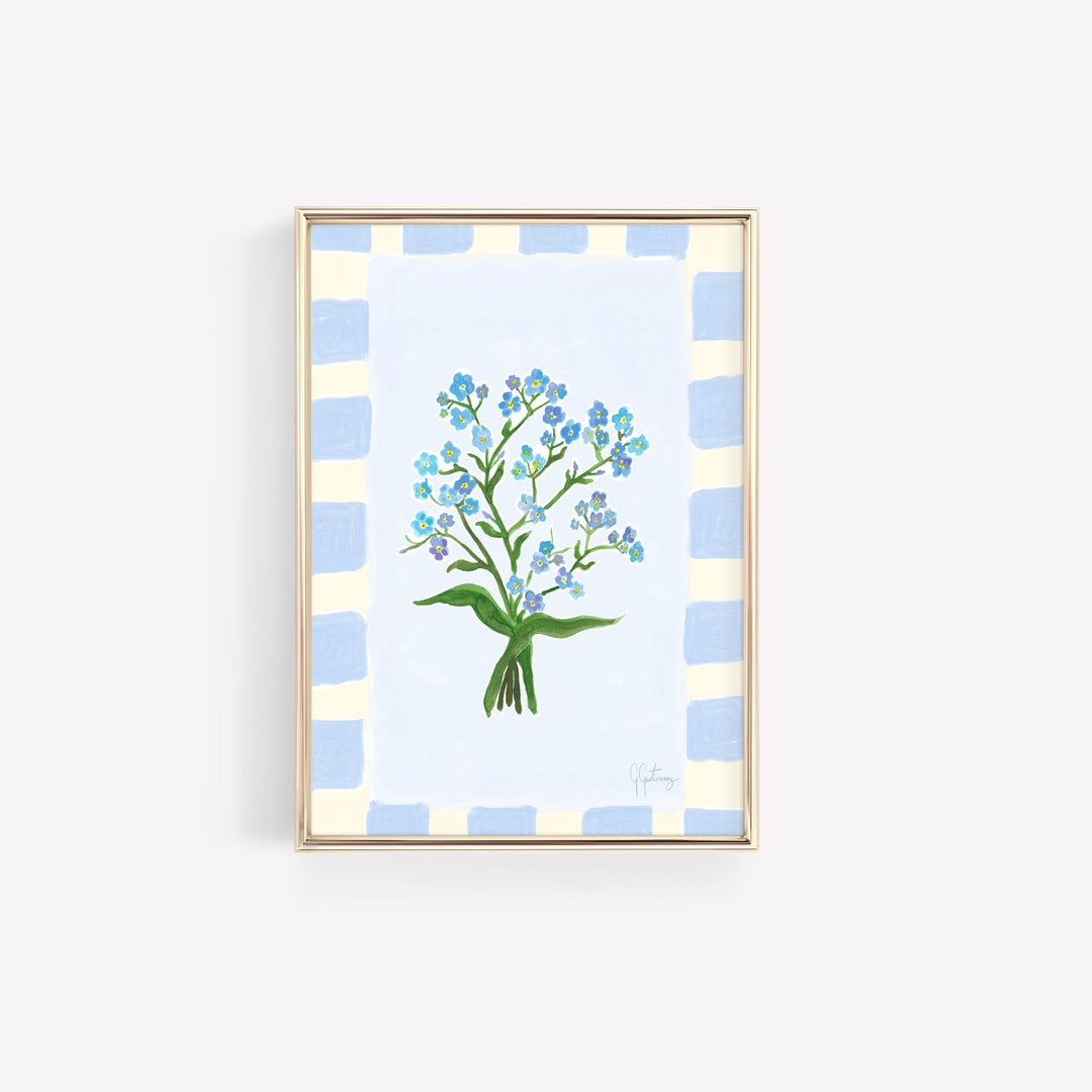 Blue Forget Me Nots Hand Painted Watercolor Blue Floral for Nursery ...