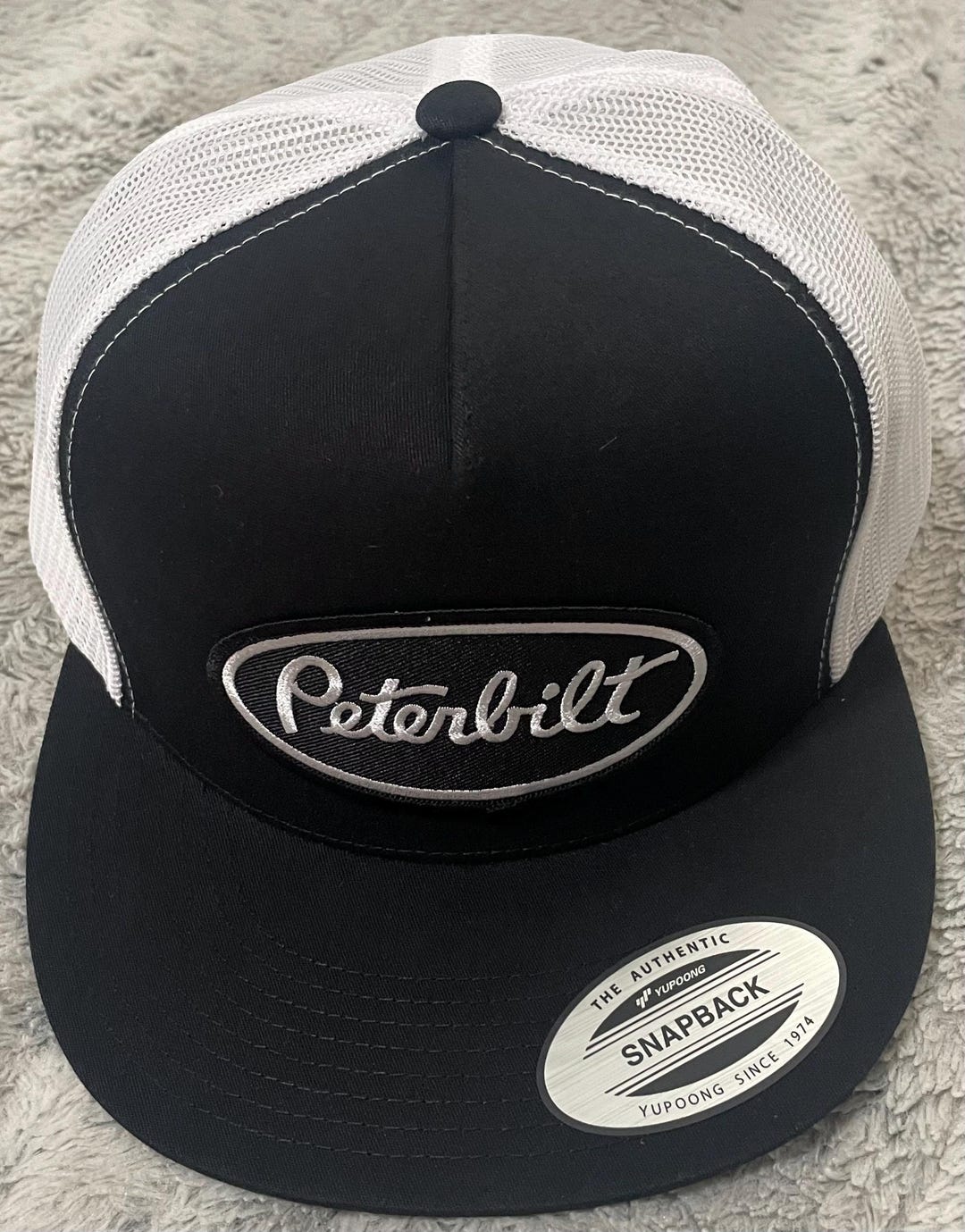 Peterbilt Trucks Patch on Yupoong 6006 Flat Bill Adjustable Trucker Hat ...