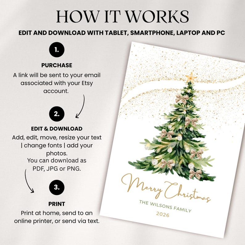 Merry Xmas Card Template Printable Xmas Card, Happy Holidays Cards ...