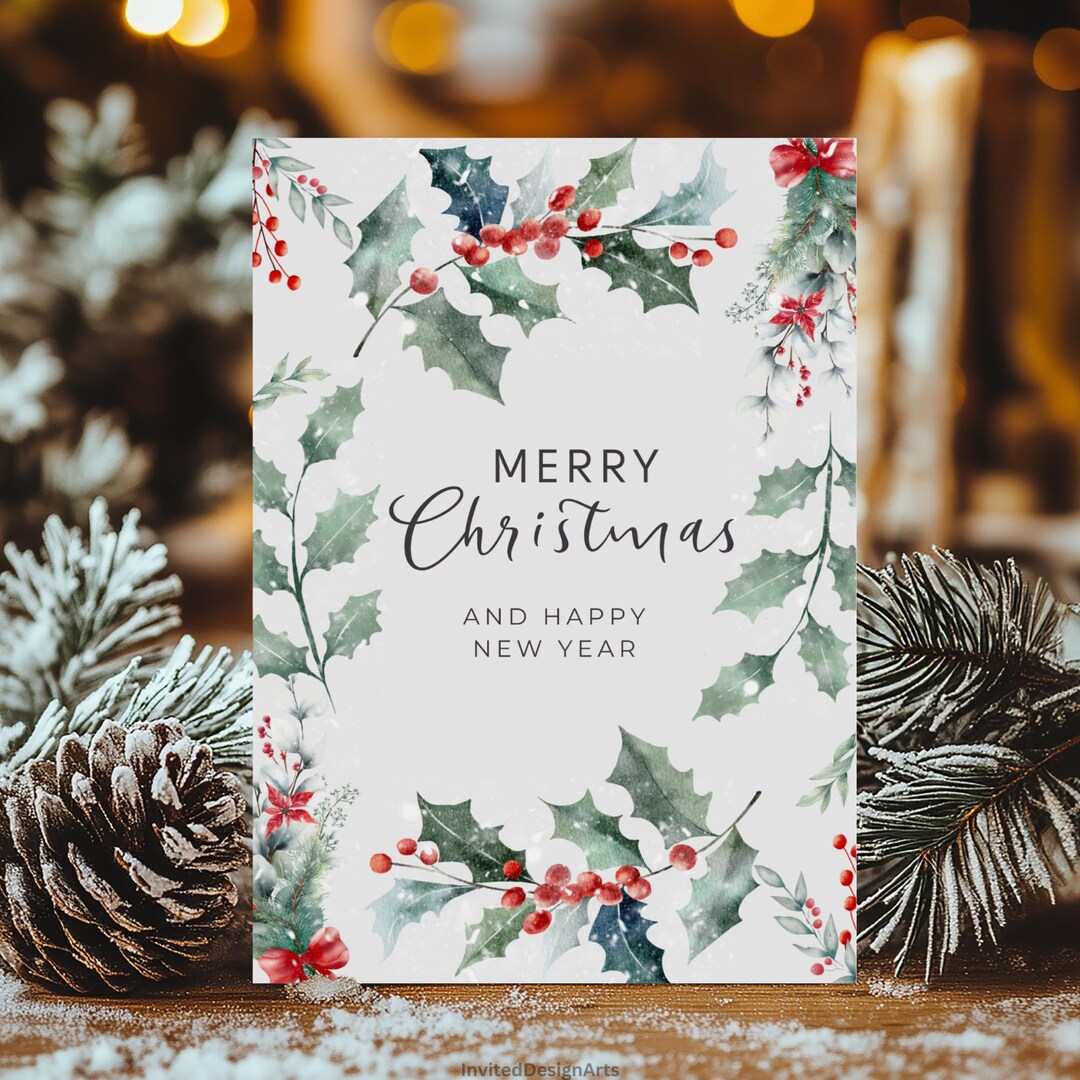 Merry Xmas Card Template Printable Xmas Card, Happy Holidays Cards ...