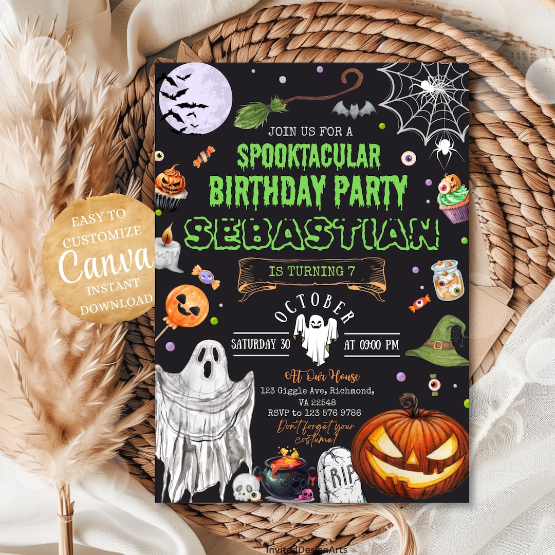 Spooktacular Halloween Bday Party Card Lets Get Spooky Happy Boo Day ...