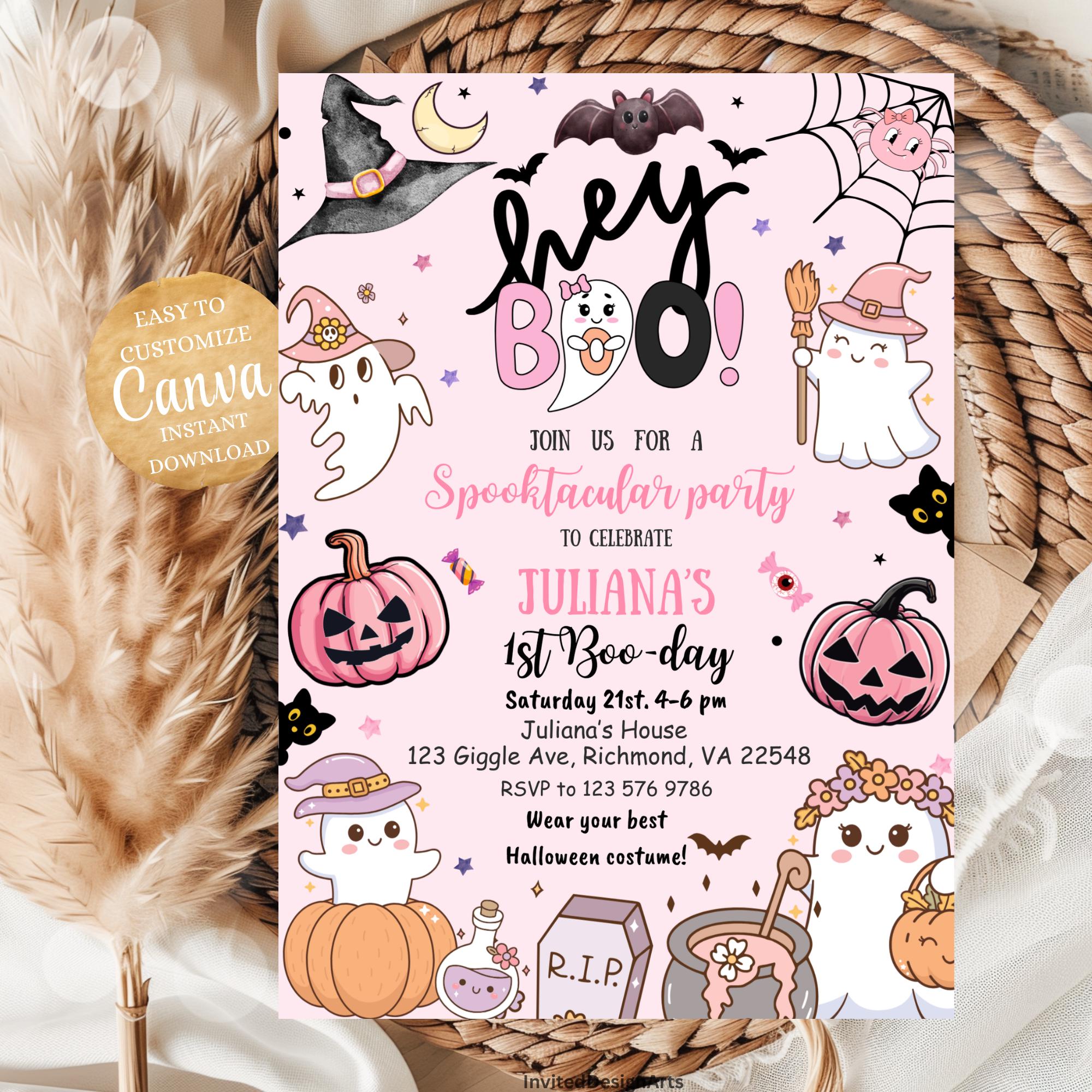 Editable Spooktacular Halloween Party Card October Birthday, Costume ...