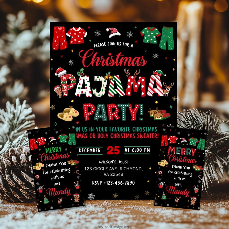 Christmas Pj Party Invite - Etsy