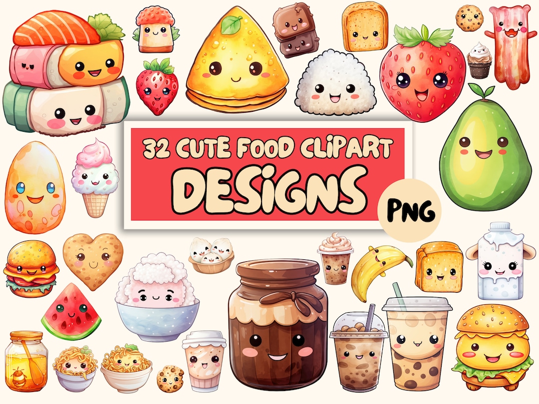 Kawaii Cute Food Clipart Png, Watercolor Food Clipart Png, Kawaii Food ...