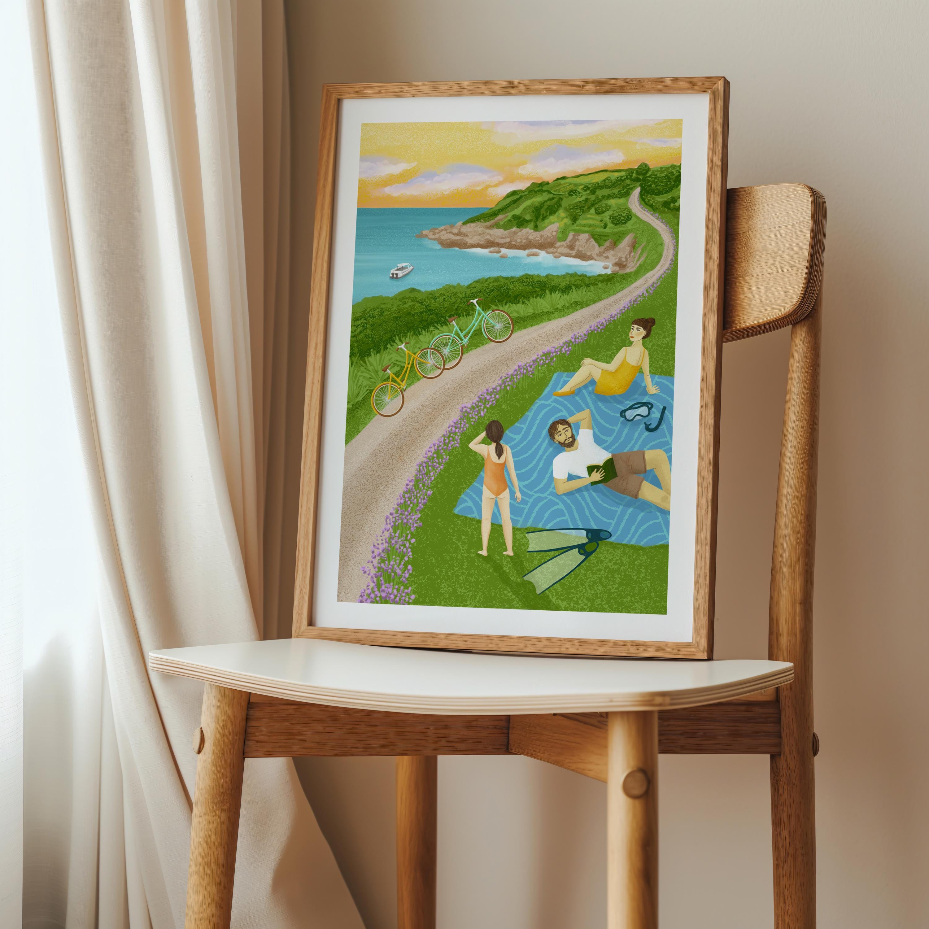 Cornish Seascape Illustrated A4 Art Print - Etsy