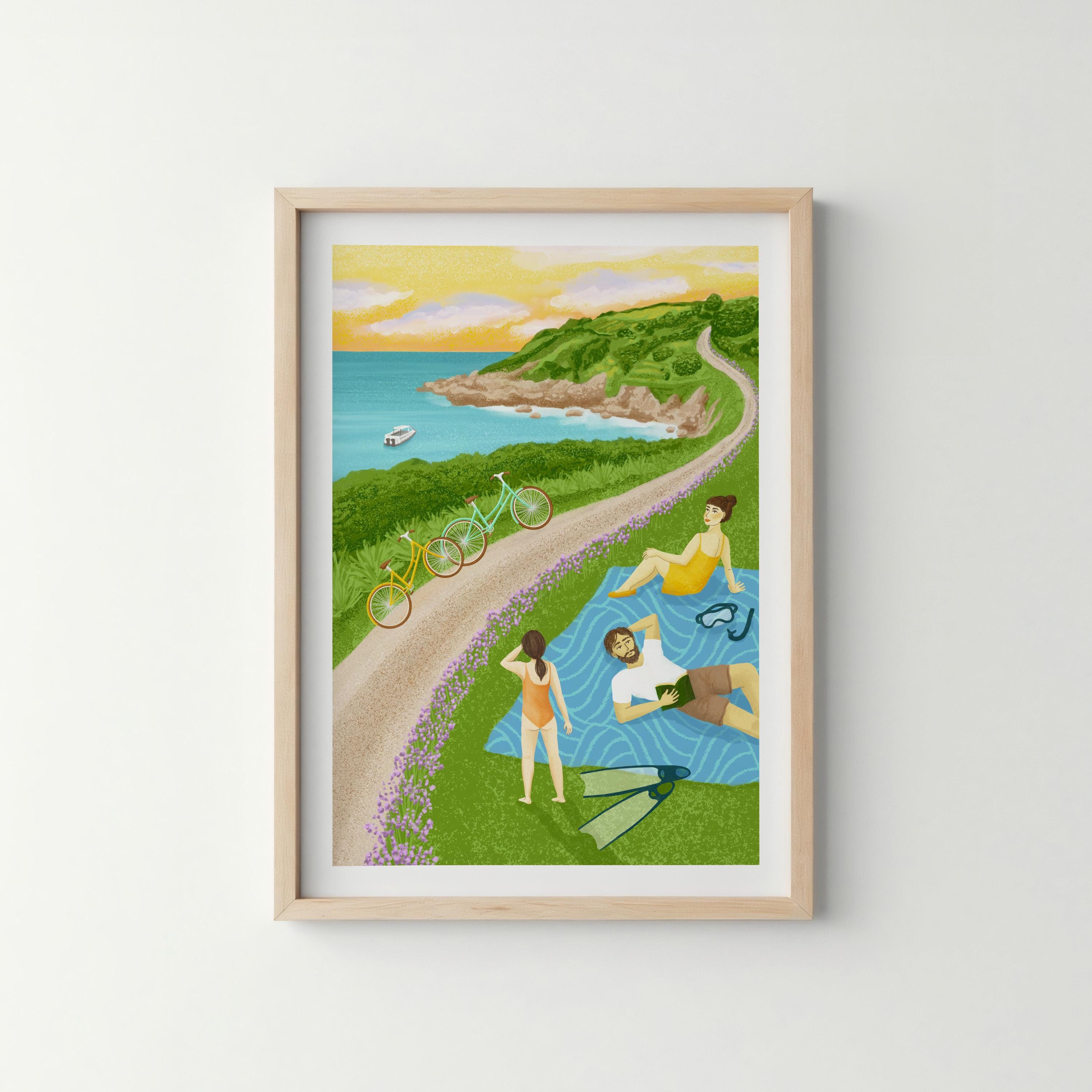 Cornish Seascape Illustrated A4 Art Print - Etsy